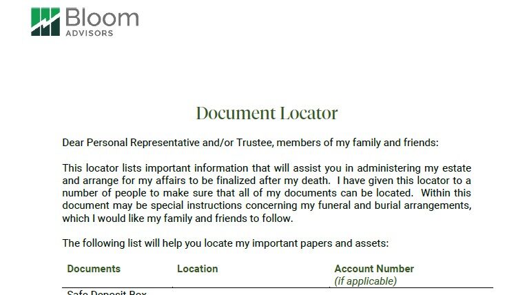 Document Locator - Bloom Advisors